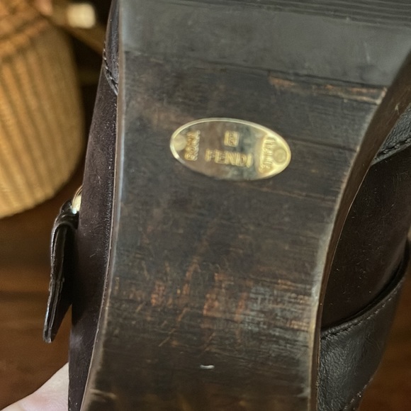 Fendi | Shoes | Fendi Brown Leathersuede Closed Toe Wooden Heel ...
